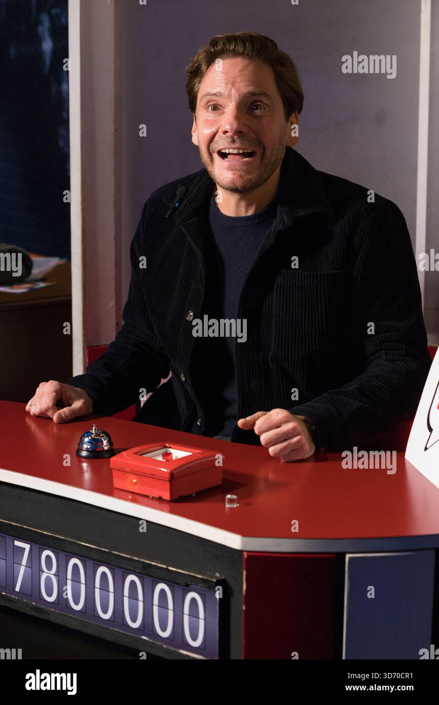Turin, Italy. 22nd November 2025. Daniel Brühl poses in a quiz booth at ...