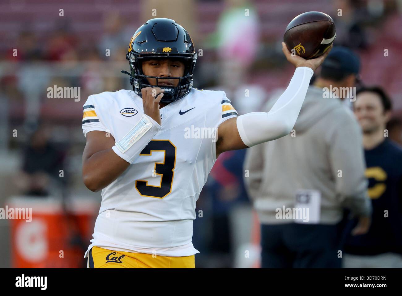 California quarterback Jaron-Keawe Sagapolutele (3) warms up before an ...