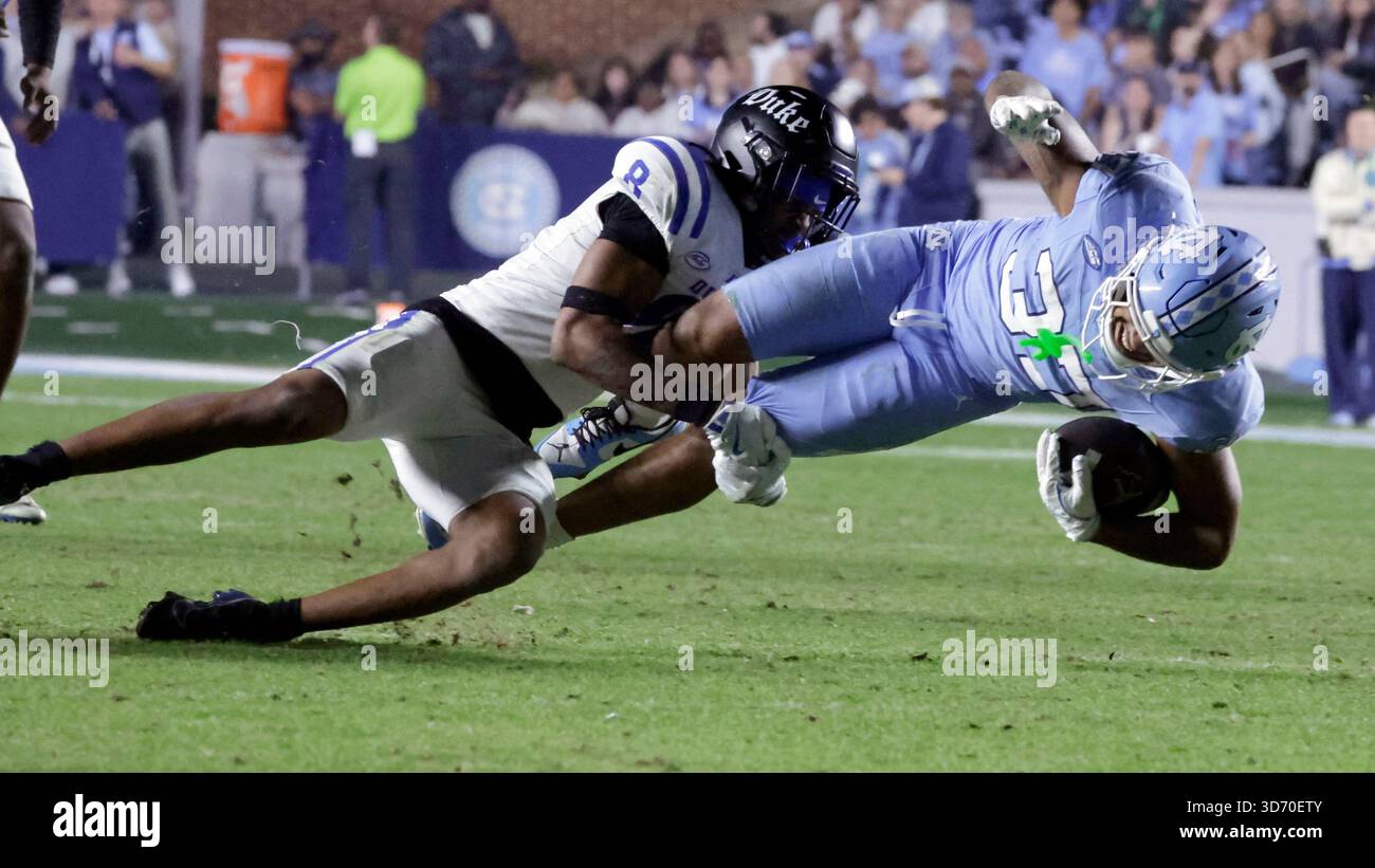 Duke safety Dashawn Stone, left, tackles North Carolina running back ...