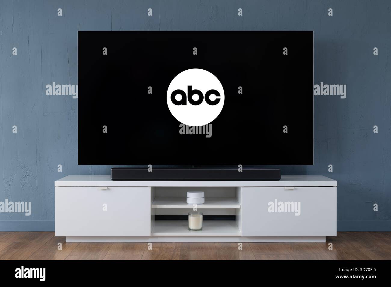 The ABC network logo is seen on a modern OLED widescreen TV Stock Photo ...
