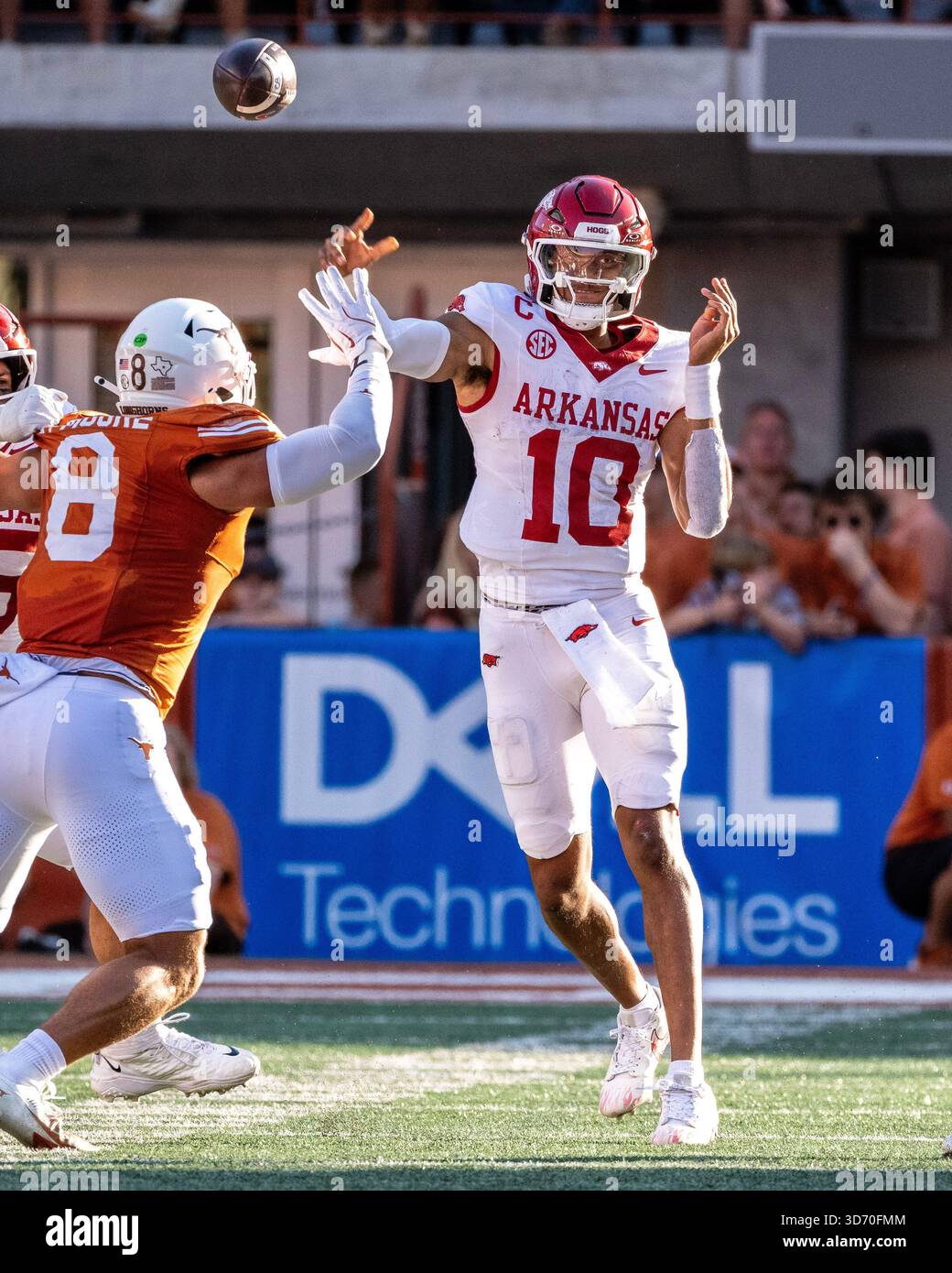 Nov 22, 2025. Taylen Green (10) of the Arkansas Razorbacks vs the Texas ...