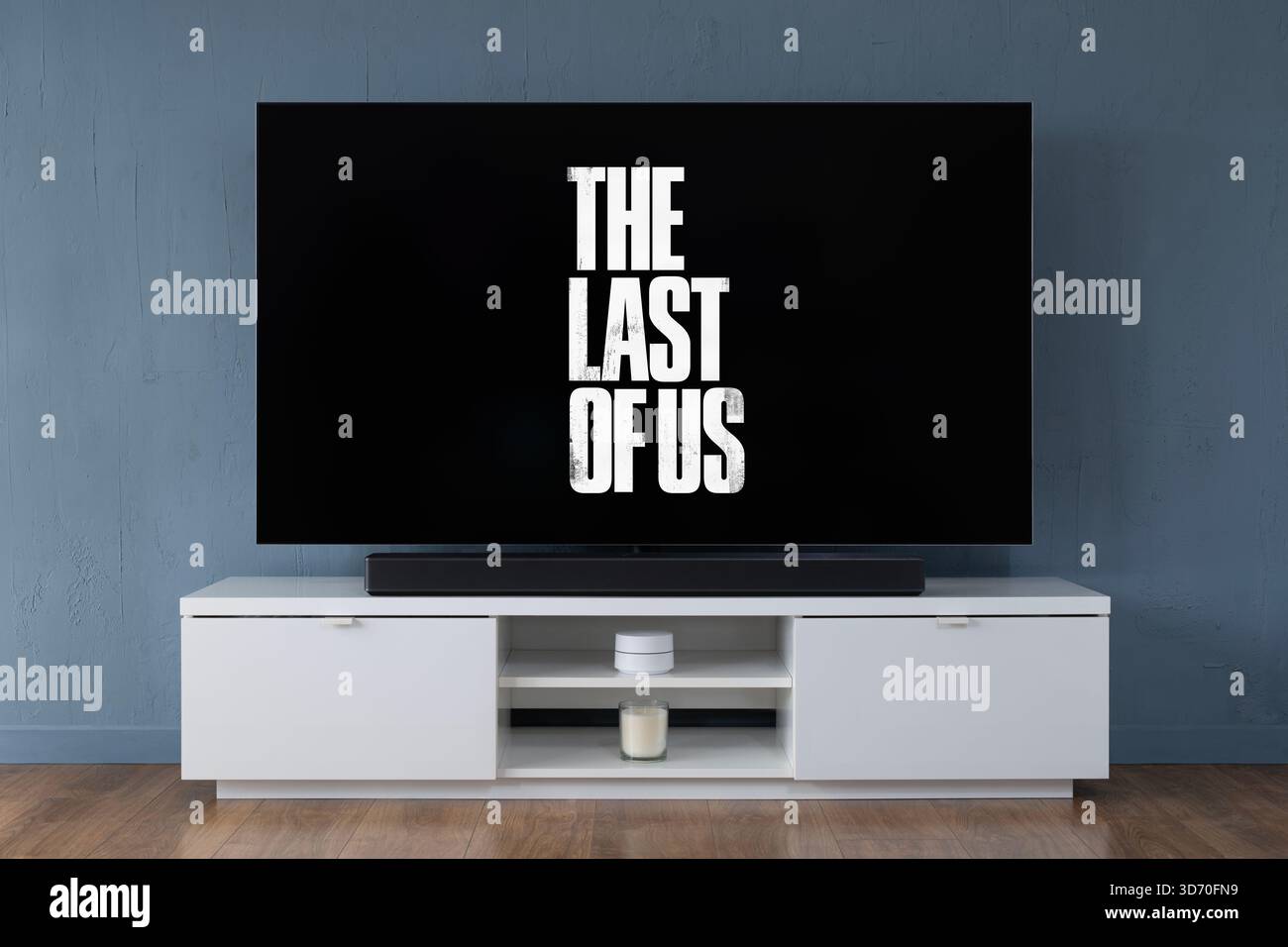 A widescreen OLED television showing the logo of the TV series The Last ...