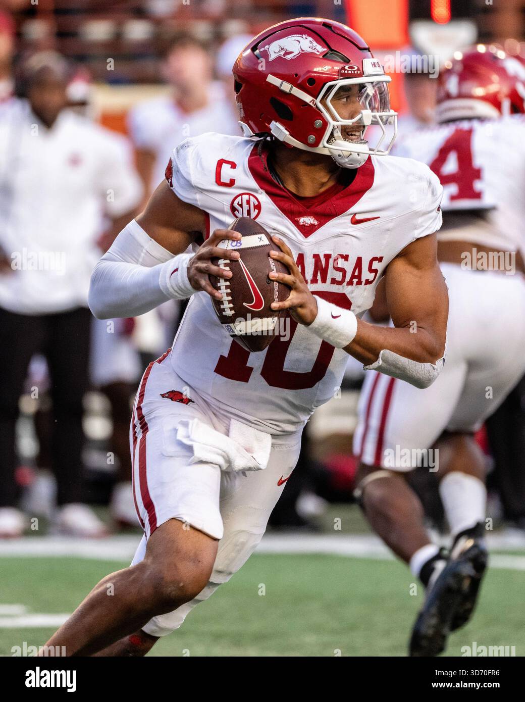 Nov 22, 2025. Taylen Green (10) of the Arkansas Razorbacks vs the Texas ...