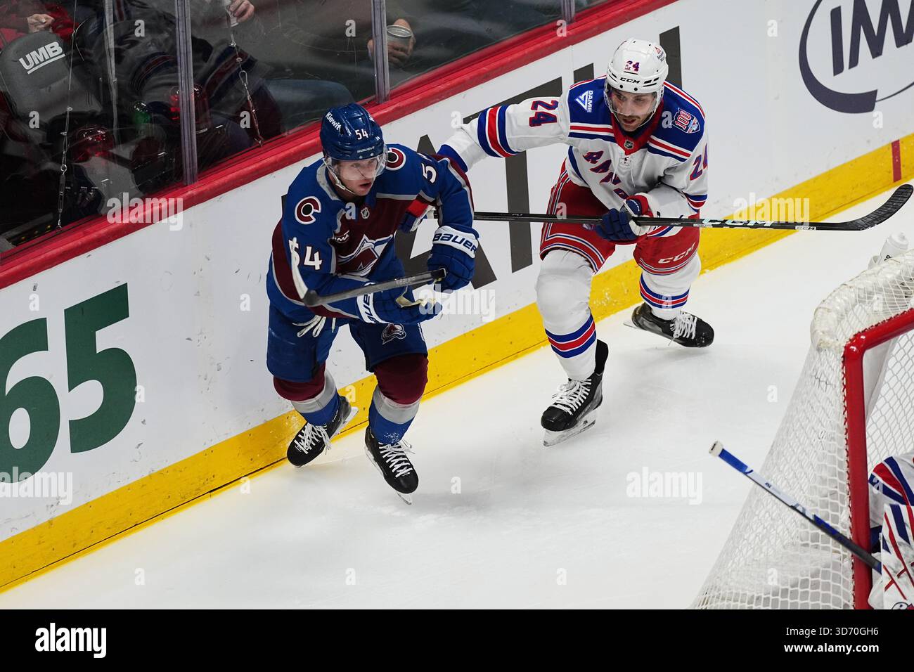 Colorado Avalanche center Gavin Brindley (54) and New York Rangers ...