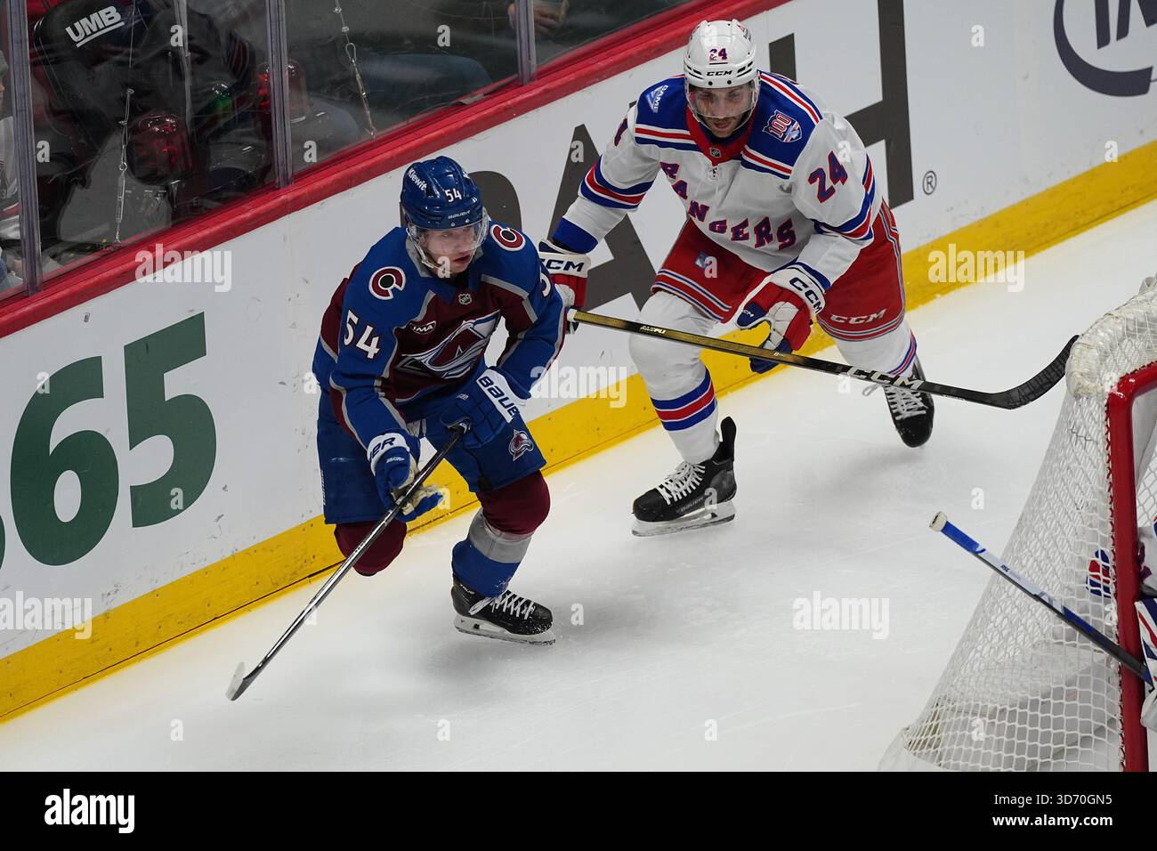 Colorado Avalanche center Gavin Brindley (54) and New York Rangers ...