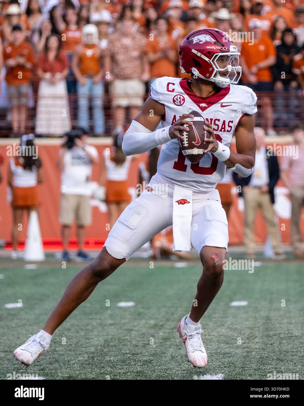 Nov 22, 2025. Taylen Green (10) of the Arkansas Razorbacks vs the Texas ...