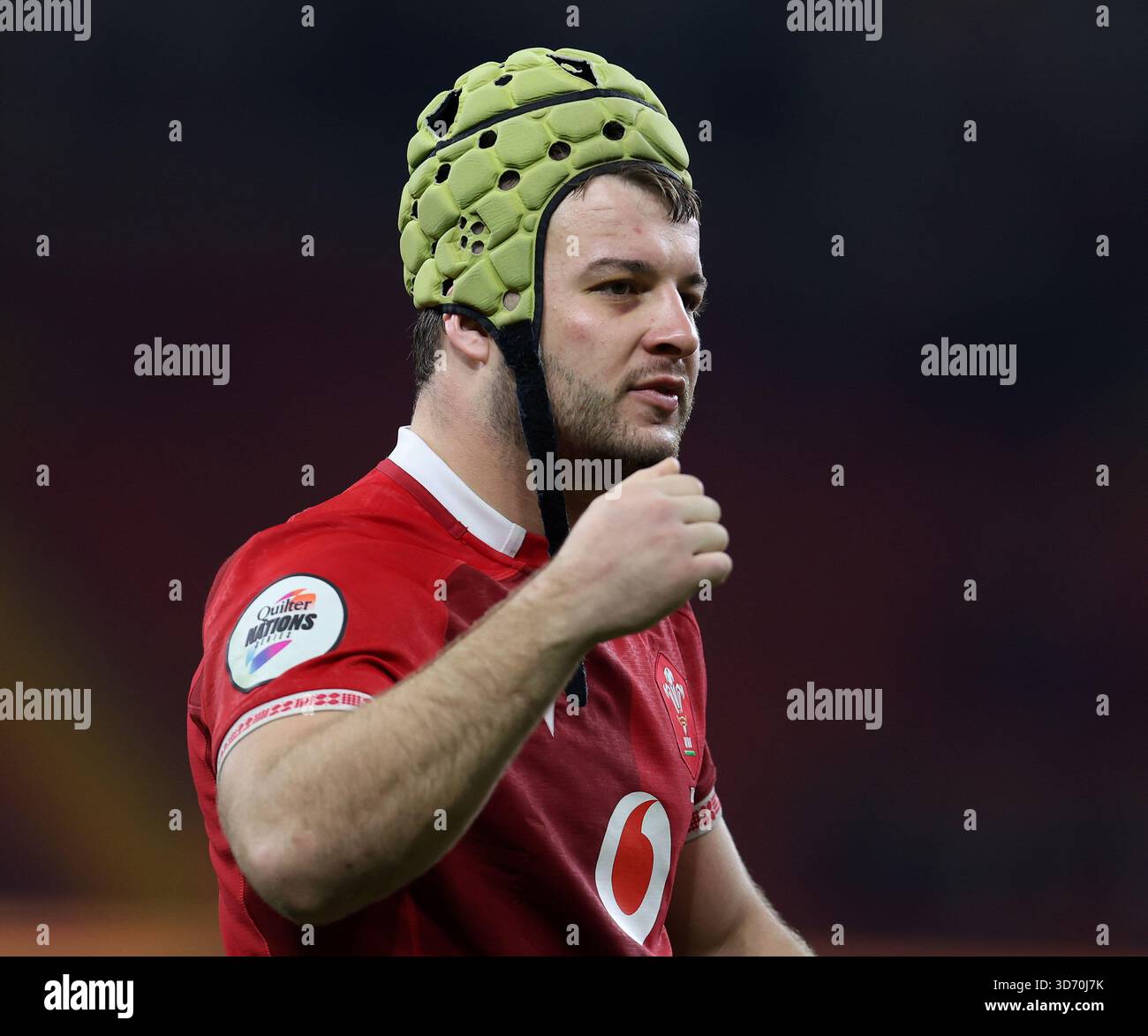 Cardiff, UK. 22nd Nov, 2025. Harri Deaves of Wales acknowledges the ...
