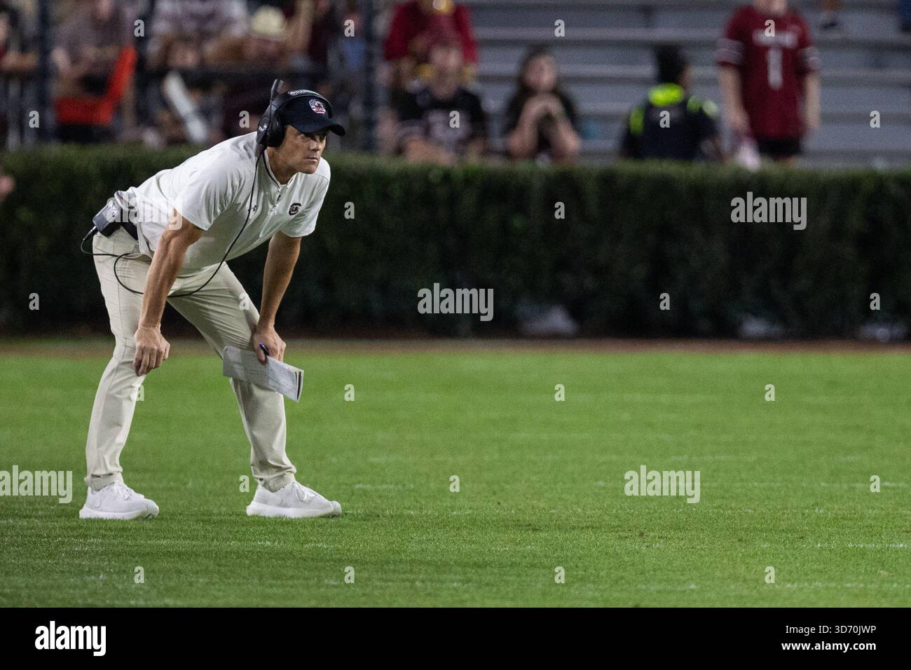 South Carolina head coach Shane Beamer watches from the sideline during ...