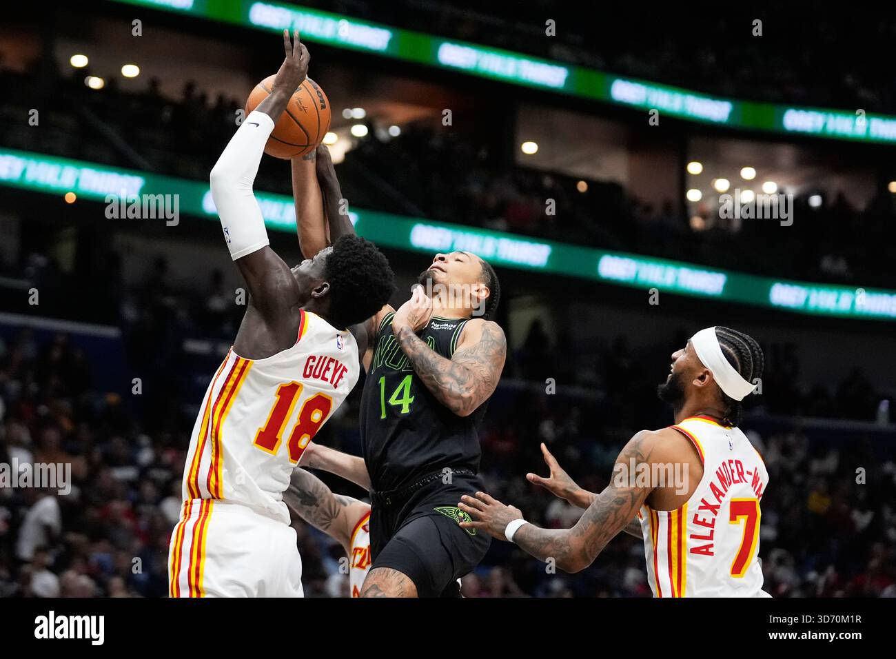 Atlanta Hawks forward Mouhamed Gueye (18) battles against New Orleans ...