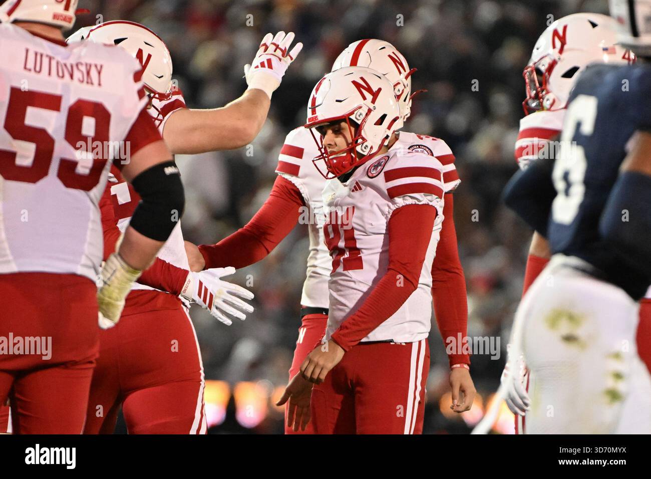Nebraska kicker Kyle Cunanan celebrates a field goal against Penn State ...