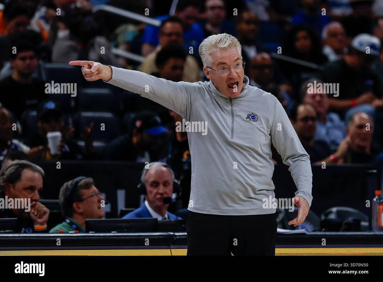 Orlando Magic assistant coach Joe Prunty reacts to his team as they ...