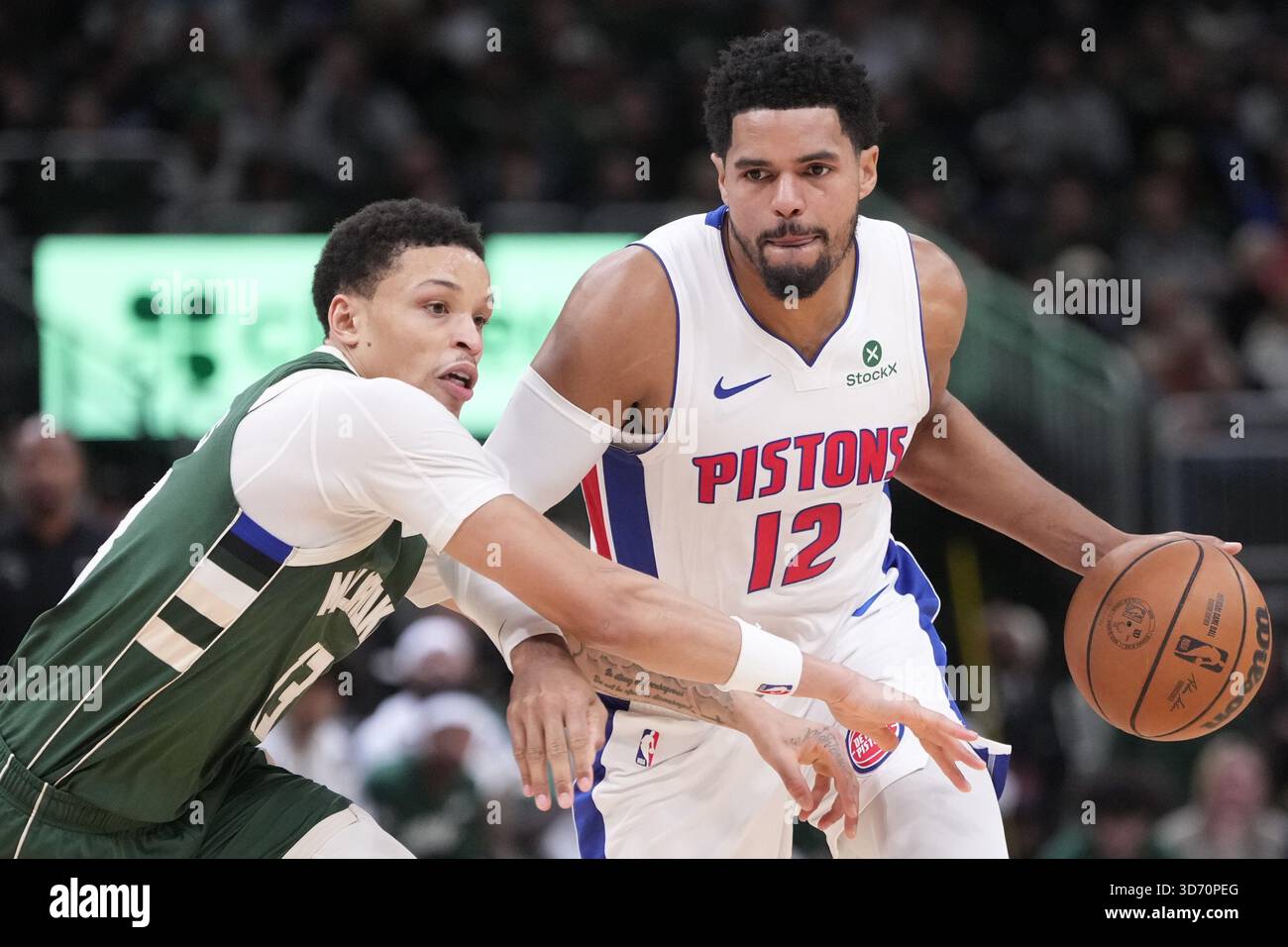 Detroit Pistons' Tobias Harris tries to get past Milwaukee Bucks' Ryan ...