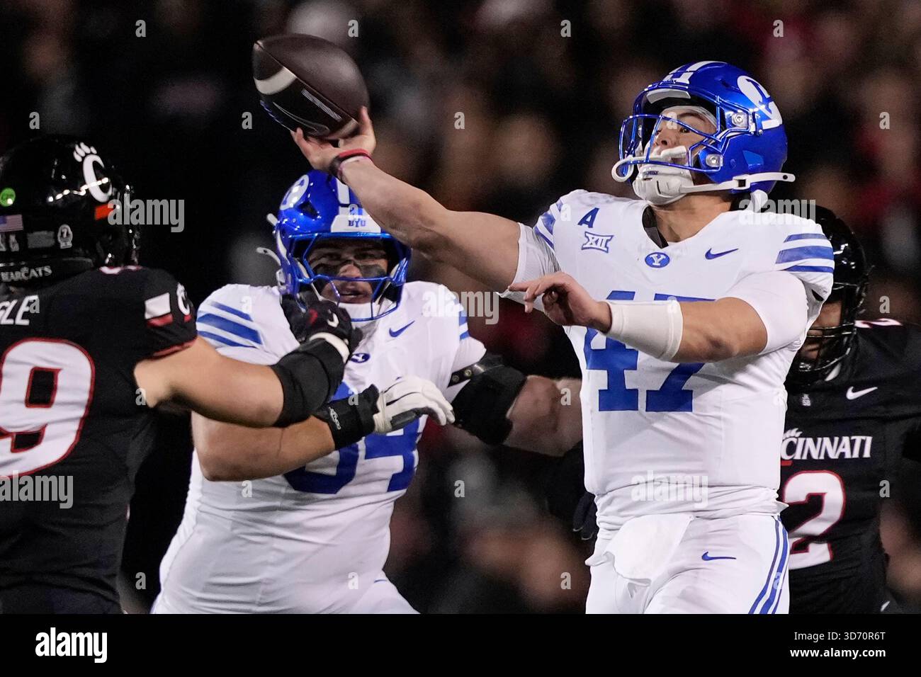 BYU quarterback Bear Bachmeier (47), throws a pass during the first ...