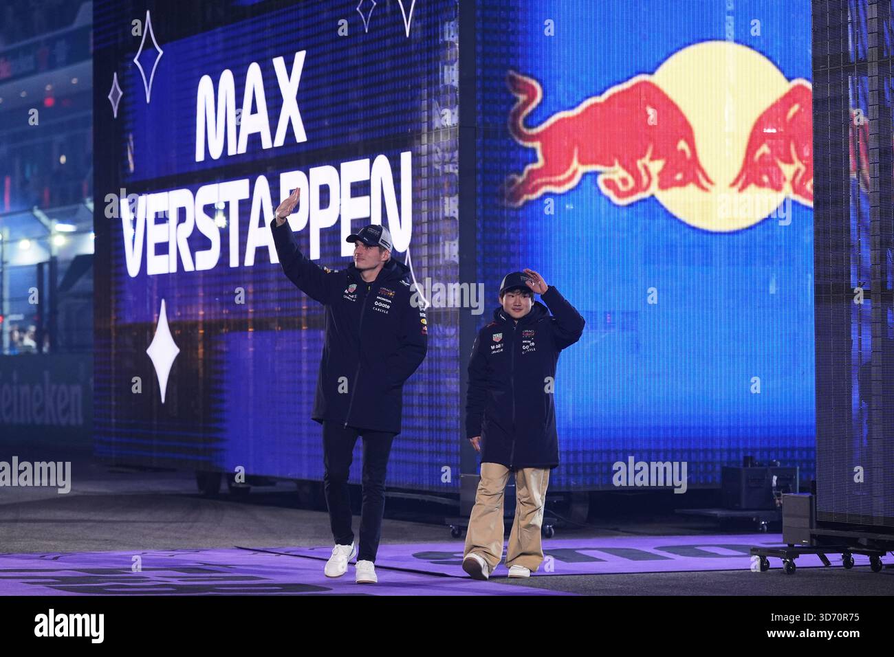 Red Bull driver Max Verstappen of the Netherlands and Red Bull driver ...