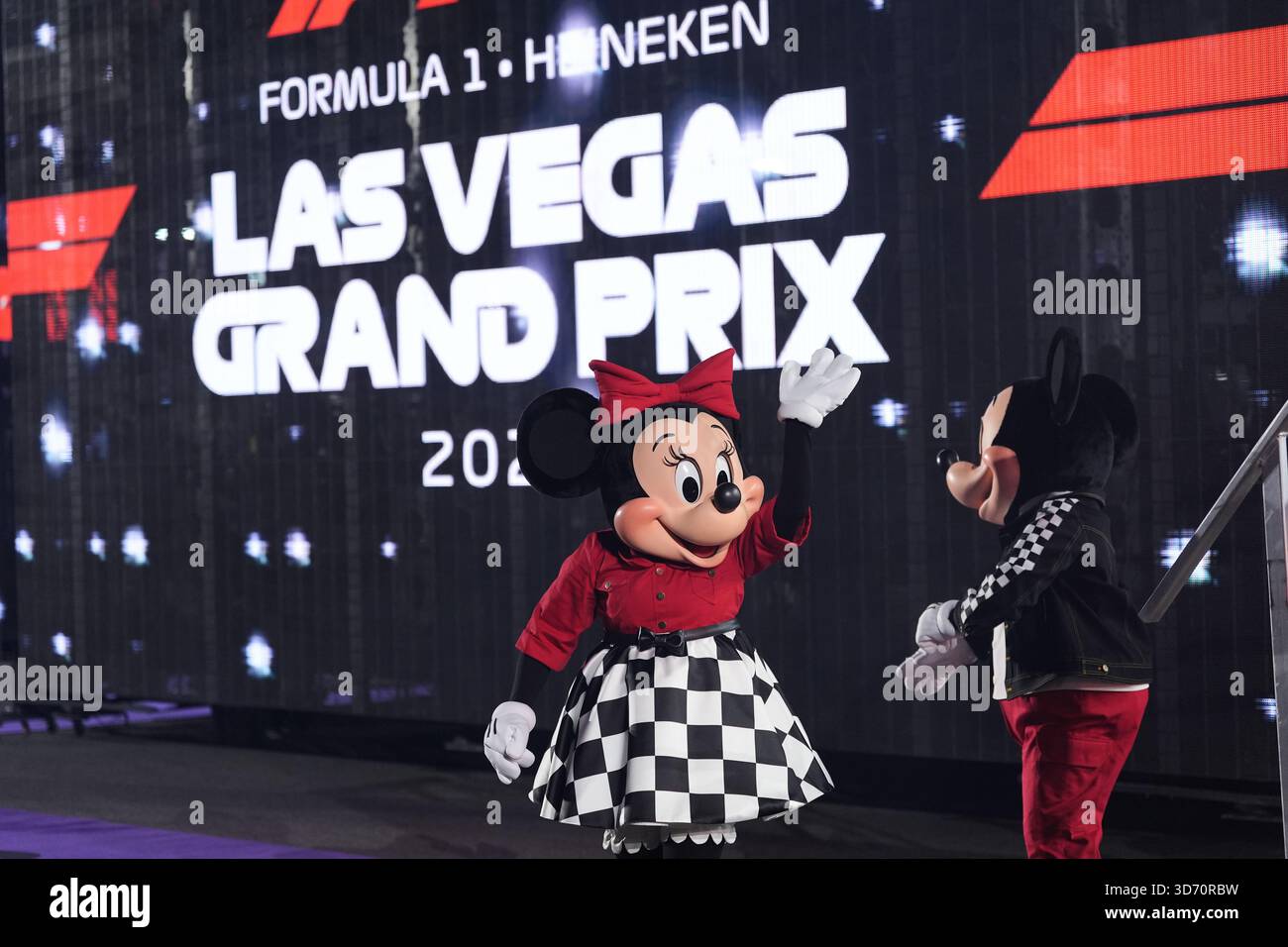 Minnie Mouse and Mickey Mouse introduce drivers before the Formula One ...