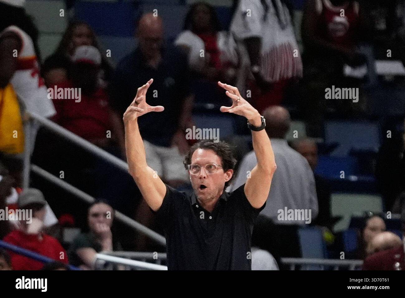 Atlanta Hawks head coach Quin Snyder calls out from the bench in the ...