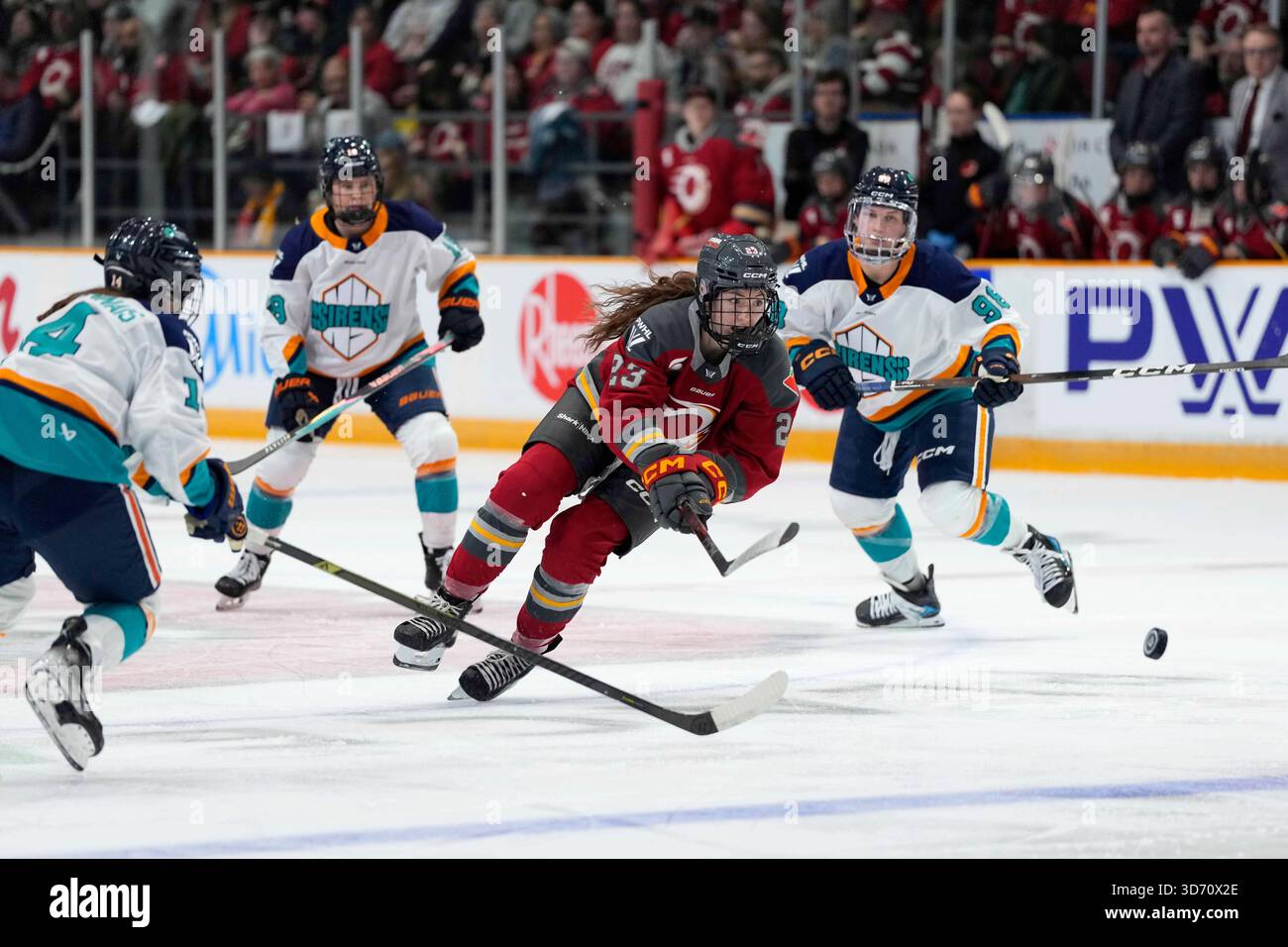 Ottawa Charge's Sarah Wozniewicz (23) chases the puck with New York ...