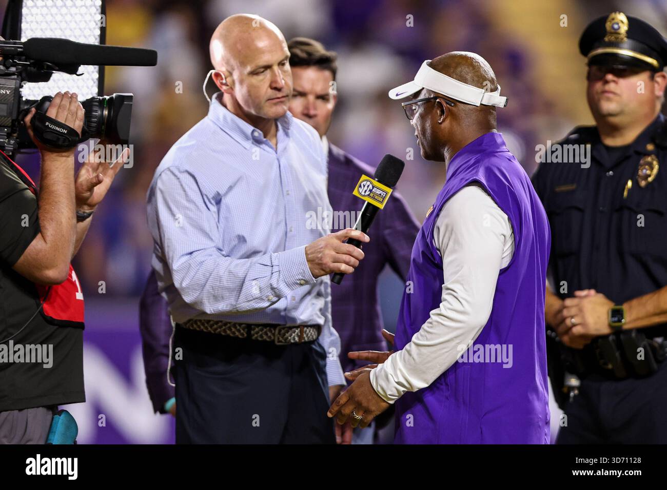 November 22, 2025: LSU Head Coach Frank Wilson does a half time ...
