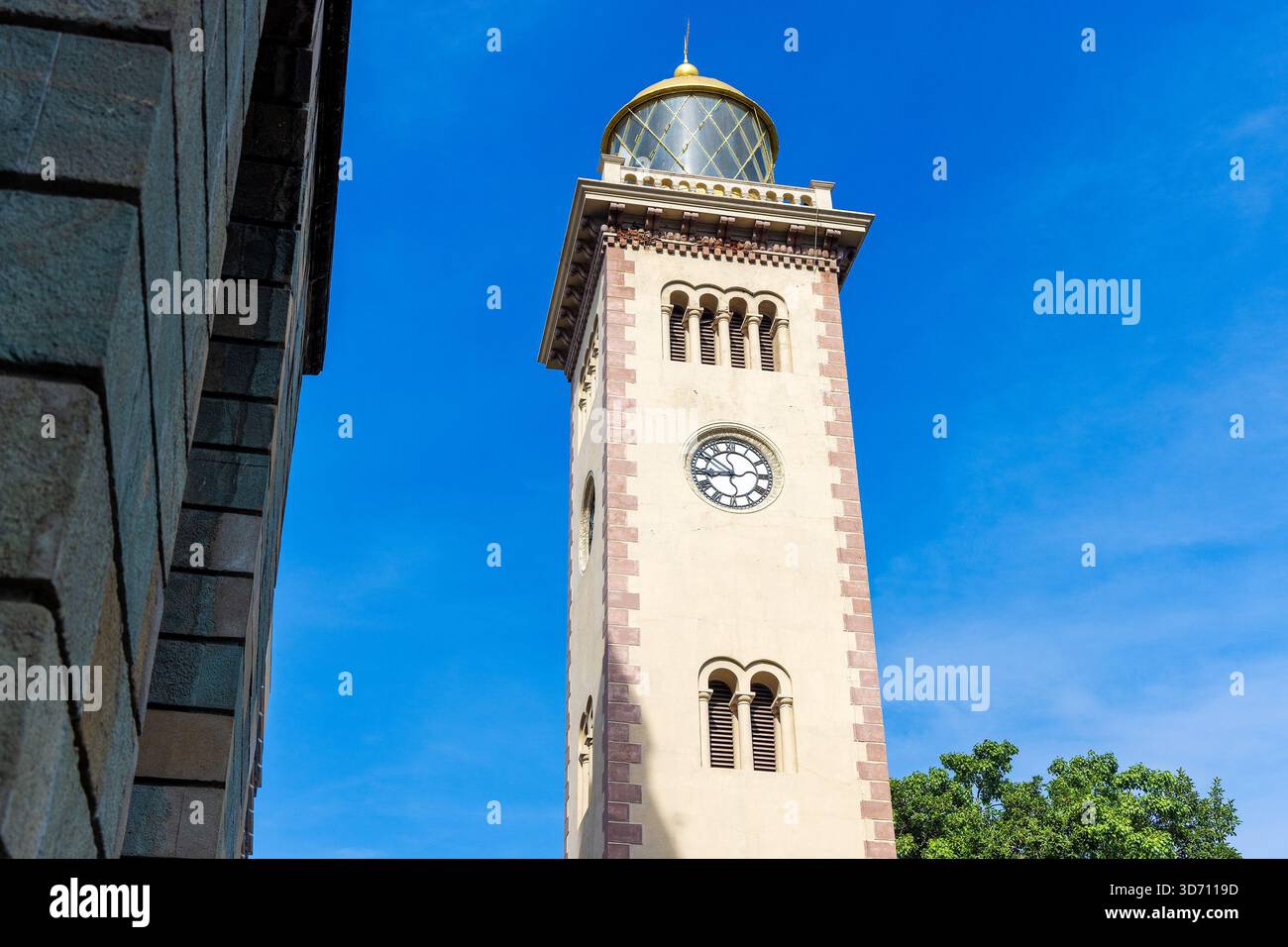 Old lighthouse and clock tower in the historic Colombo Fort district ...