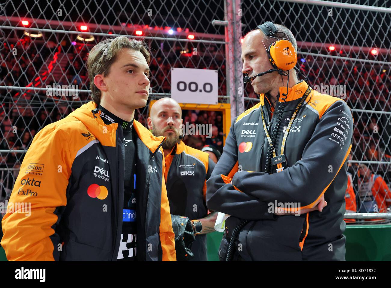 (L to R): Lando Norris (GBR) McLaren with Tom Stallard (GBR) McLaren ...