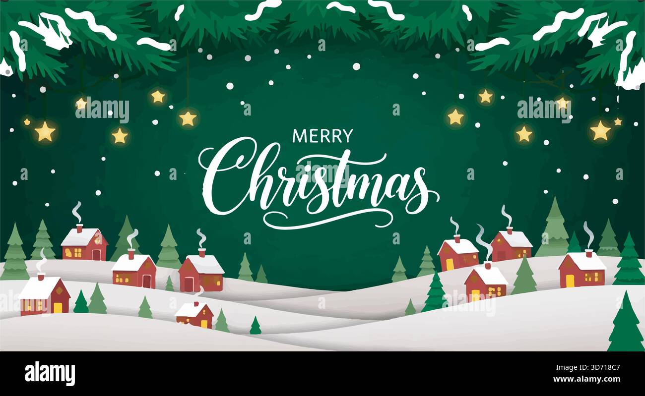 Snowy village scene Stock Vector Images - Alamy