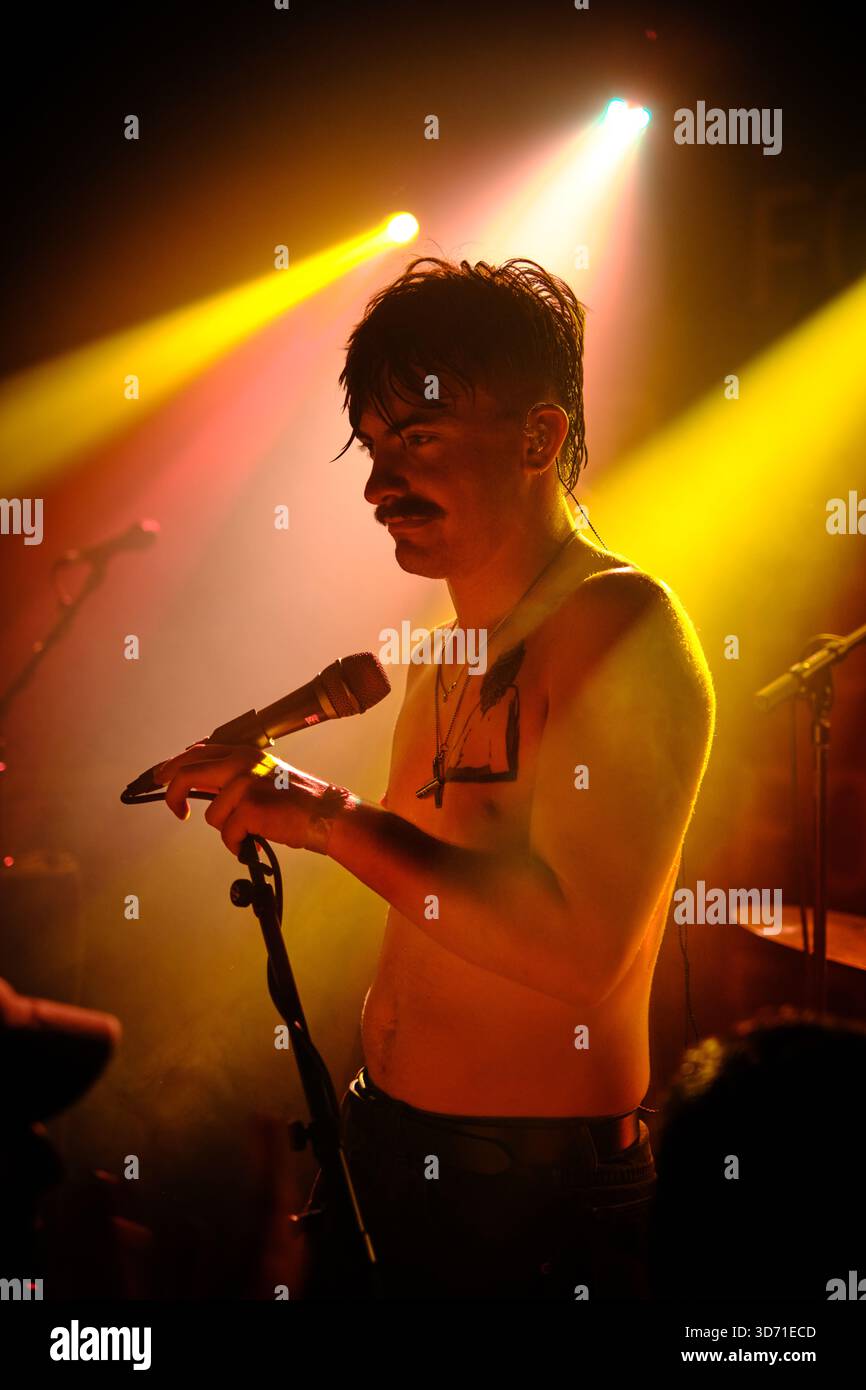 Euan Woodman, drums, singer and member of the band GANS, perform live ...