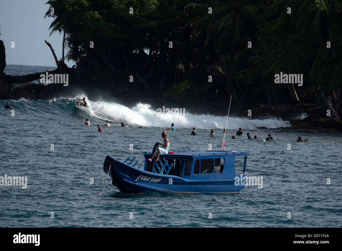 Surf resort boats anchored in front of surfing waves in the Mentawai ...