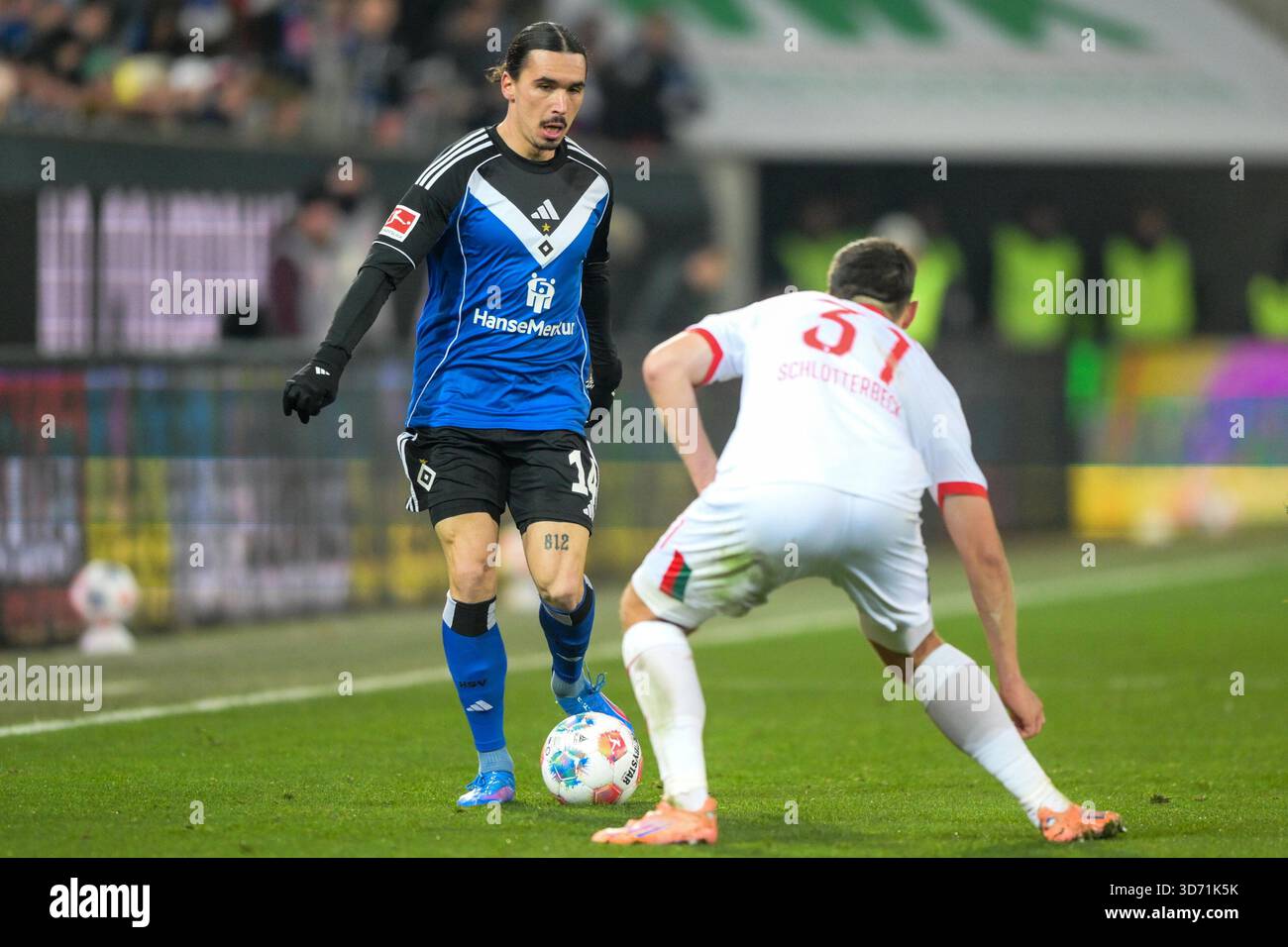 From left: Rayan Philippe (HSV Hamburg), Keven Schlotterbeck FC Augsburg, November 22, 2025 ...