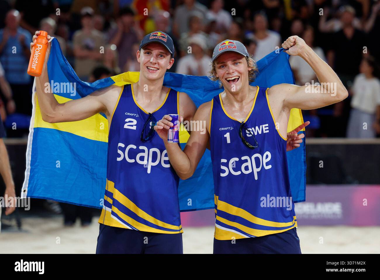 Sweden's Jonatan Hellvig, left, and David Åhman celebrate their win ...