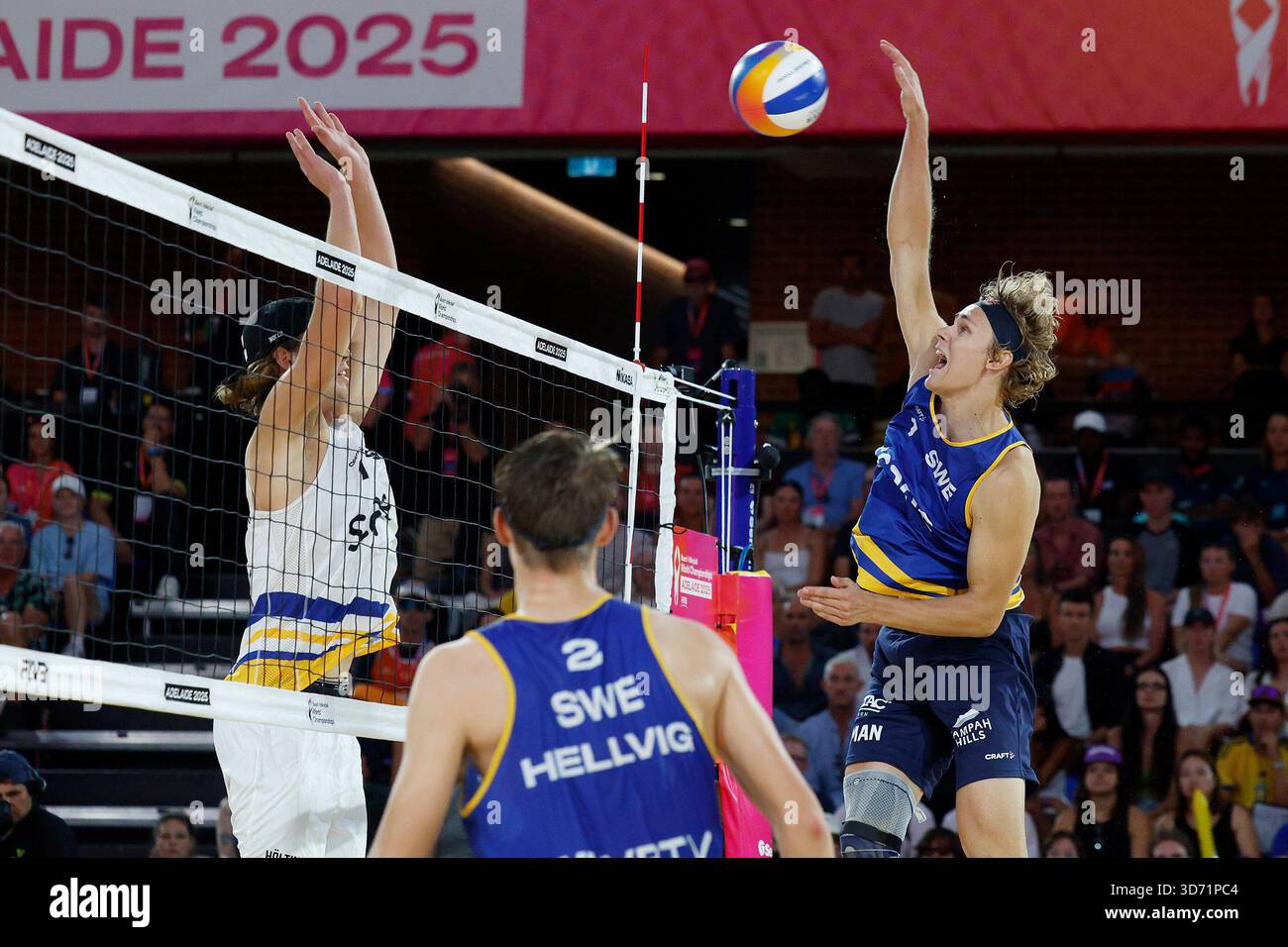 Sweden's Jonatan Hellvig and David Åhman, right, play against Sweden's ...