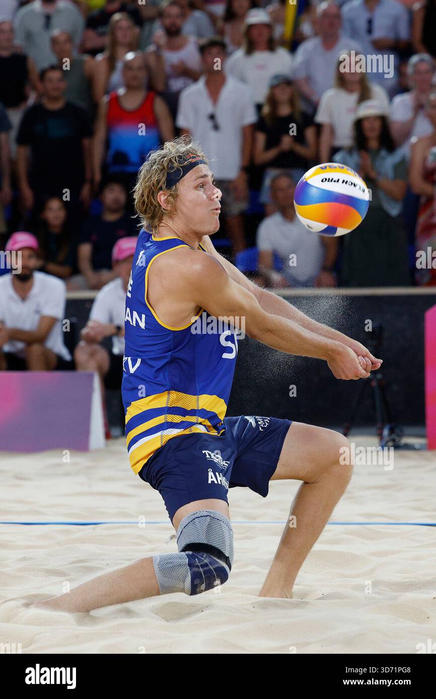 Sweden's David Åhman of Sweden plays against Sweden's Jacob Hölting ...