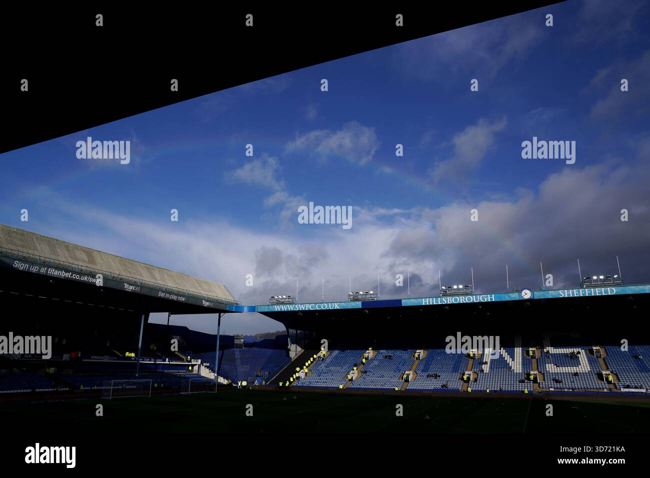 A rainbow is seen from the stadium before the Sky Bet Championship ...