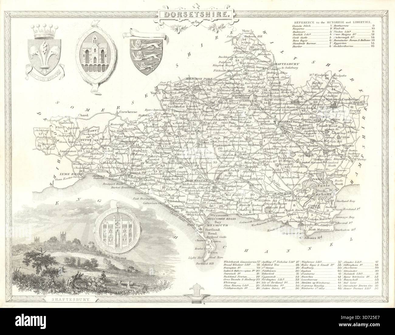 Dorset antique county map by Thomas Moule 1837 old plan chart Stock ...