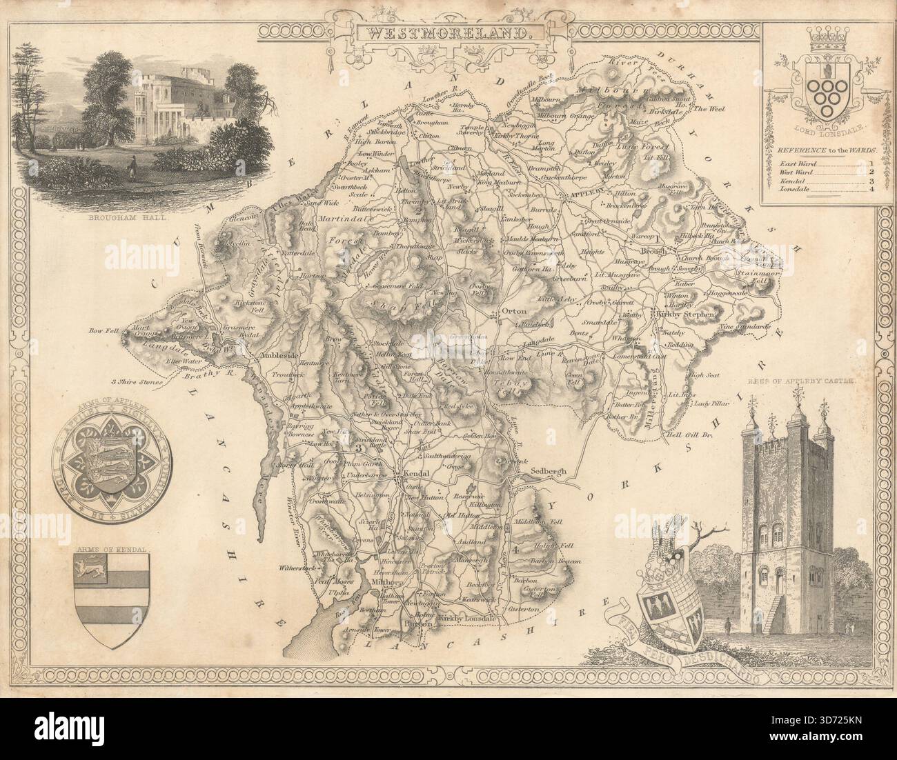 Westmoreland antique county map by Thomas Moule 1837 old chart Stock ...