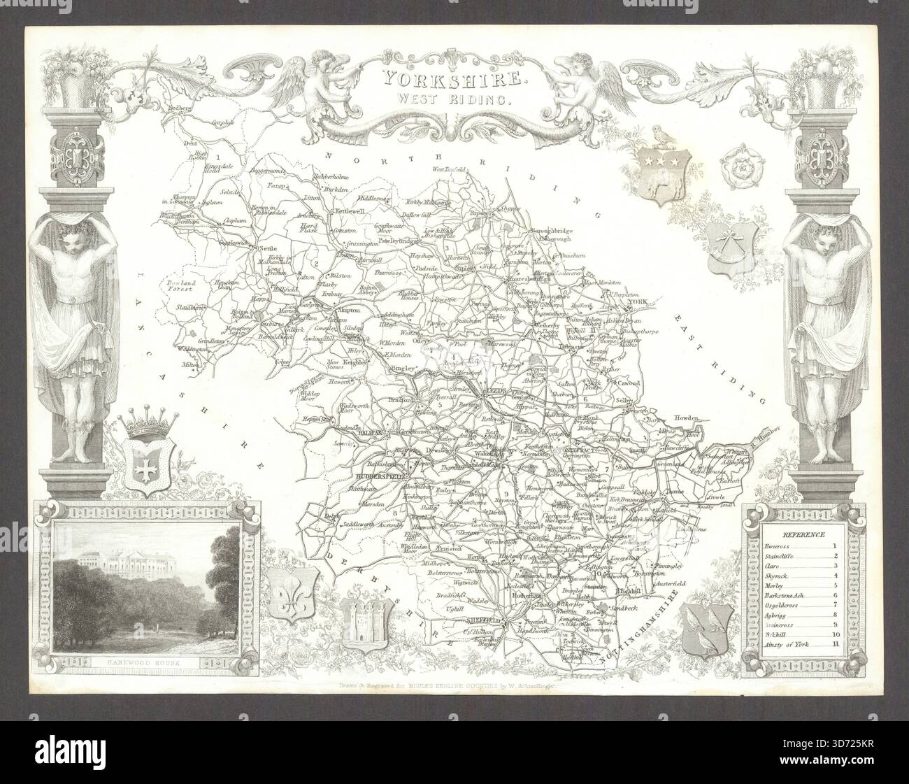 Yorkshire West Riding antique county map by Thomas Moule 1837 old Stock ...
