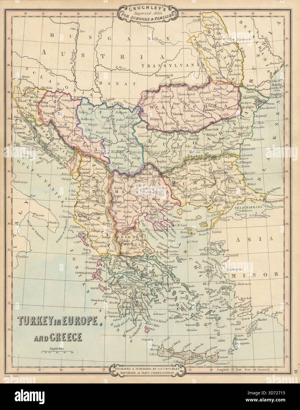 Turkey in Europe and Greece. Balkans. Antique map by George Cruchley ...