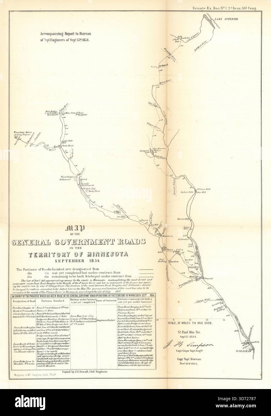 Map of the General Government Roads in the Territory of Minnesota 1854 ...