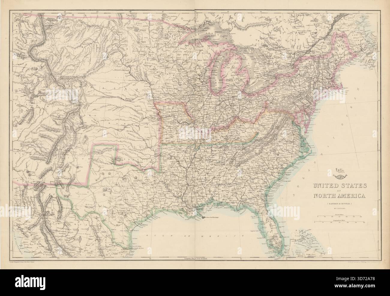 CIVIL WAR USA showing Union Confederate & Border states. ETTLING 1862 ...