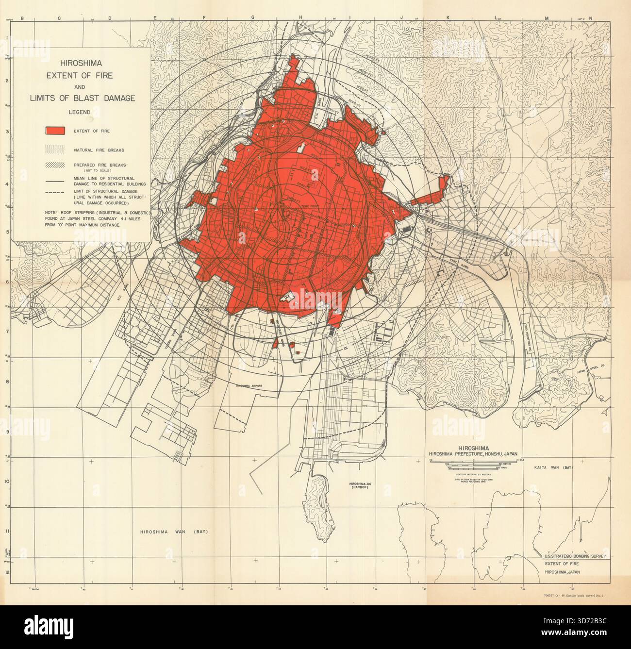 Hiroshima. Extent of Fire & Limits of Blast Damage. Atomic Bomb. A.M.S ...