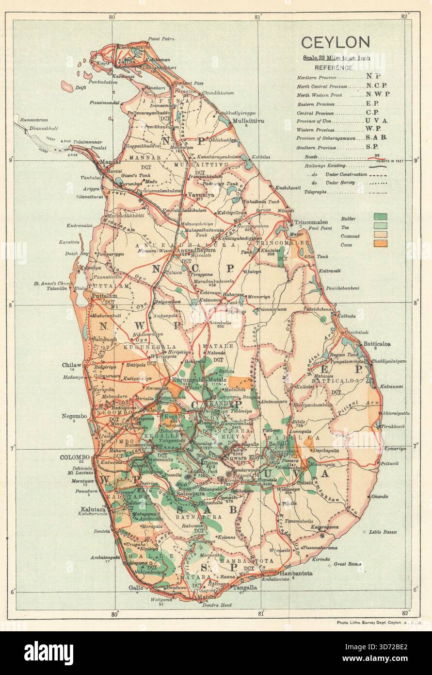 Ceylon. Sri Lanka. Rubber Tea Coconut Cocoa & railways 1919 old antique ...