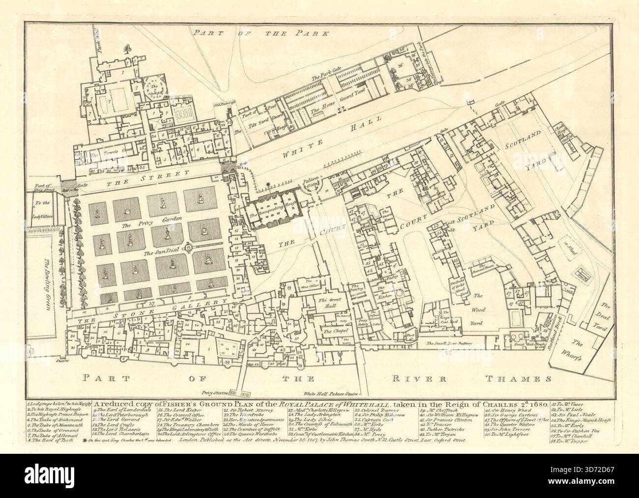 Fisher's Plan of the Royal Palace of Whitehall in 1680 by J.T. Smith ...