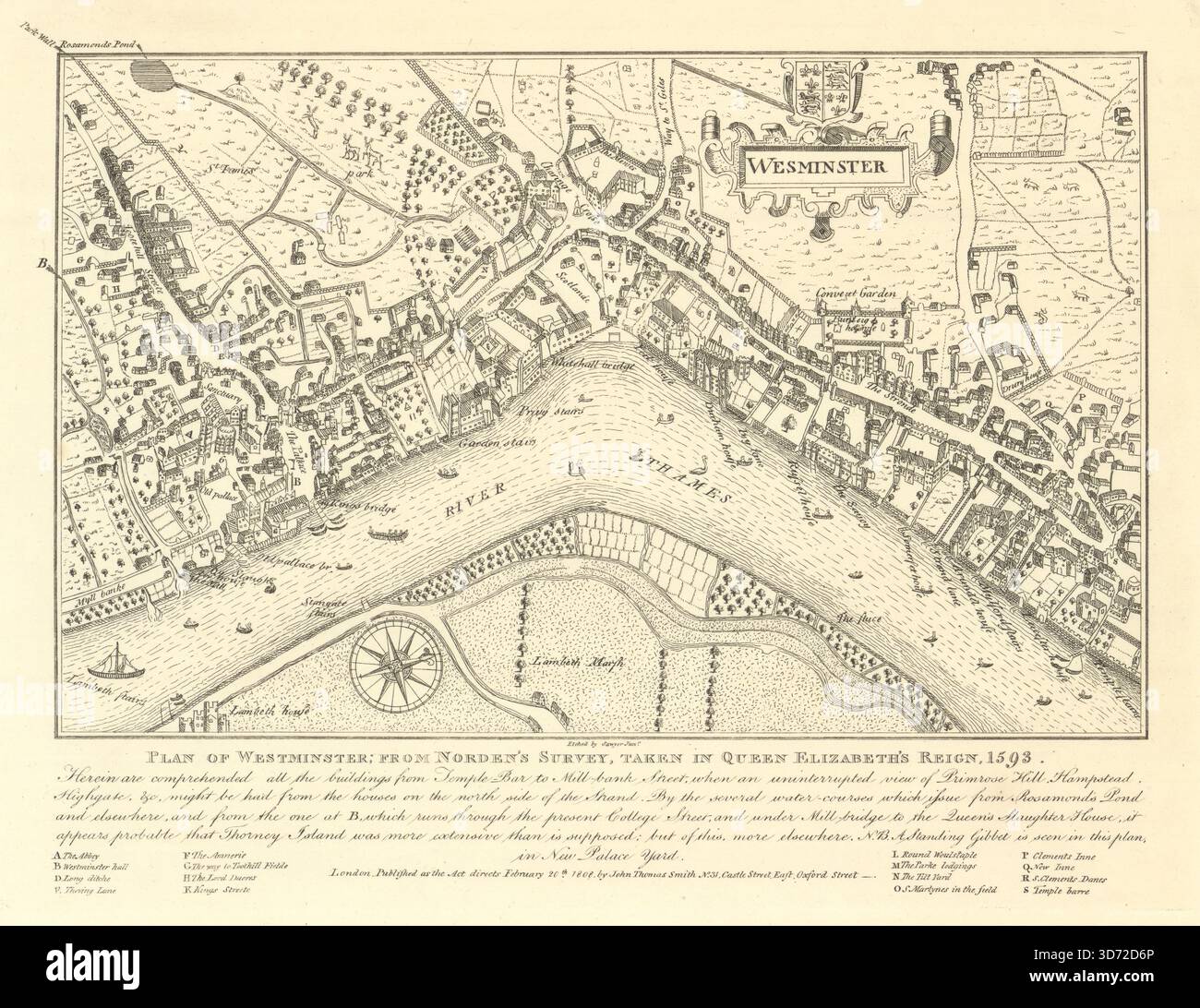 Westminster from Norden's 1593 Survey during Queen Elizabeth's Reign ...