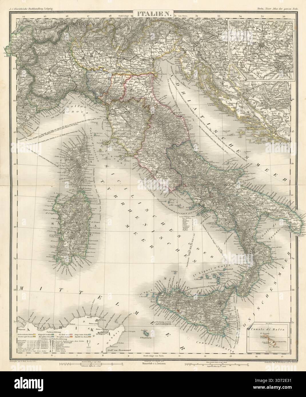 Italien. The Italian states. Stein/Heck 1858 old antique map plan chart ...
