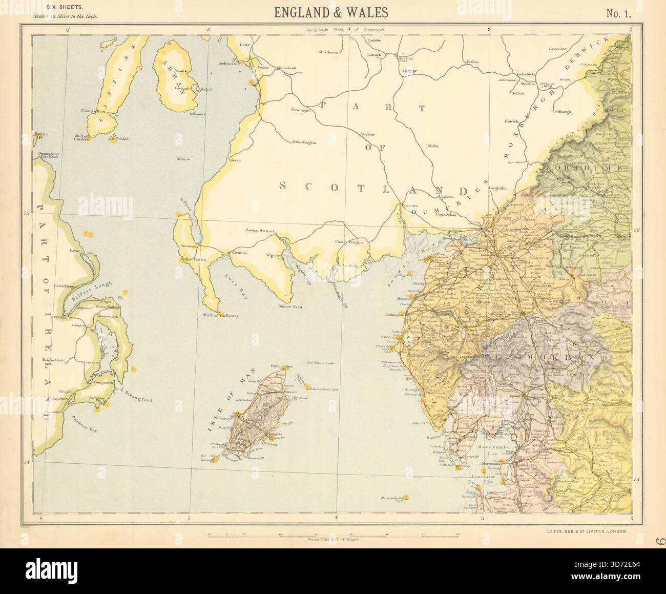 LAKE DISTRICT & ISLE OF MAN. Lighthouses. Cumberland Westmorland. LETTS ...