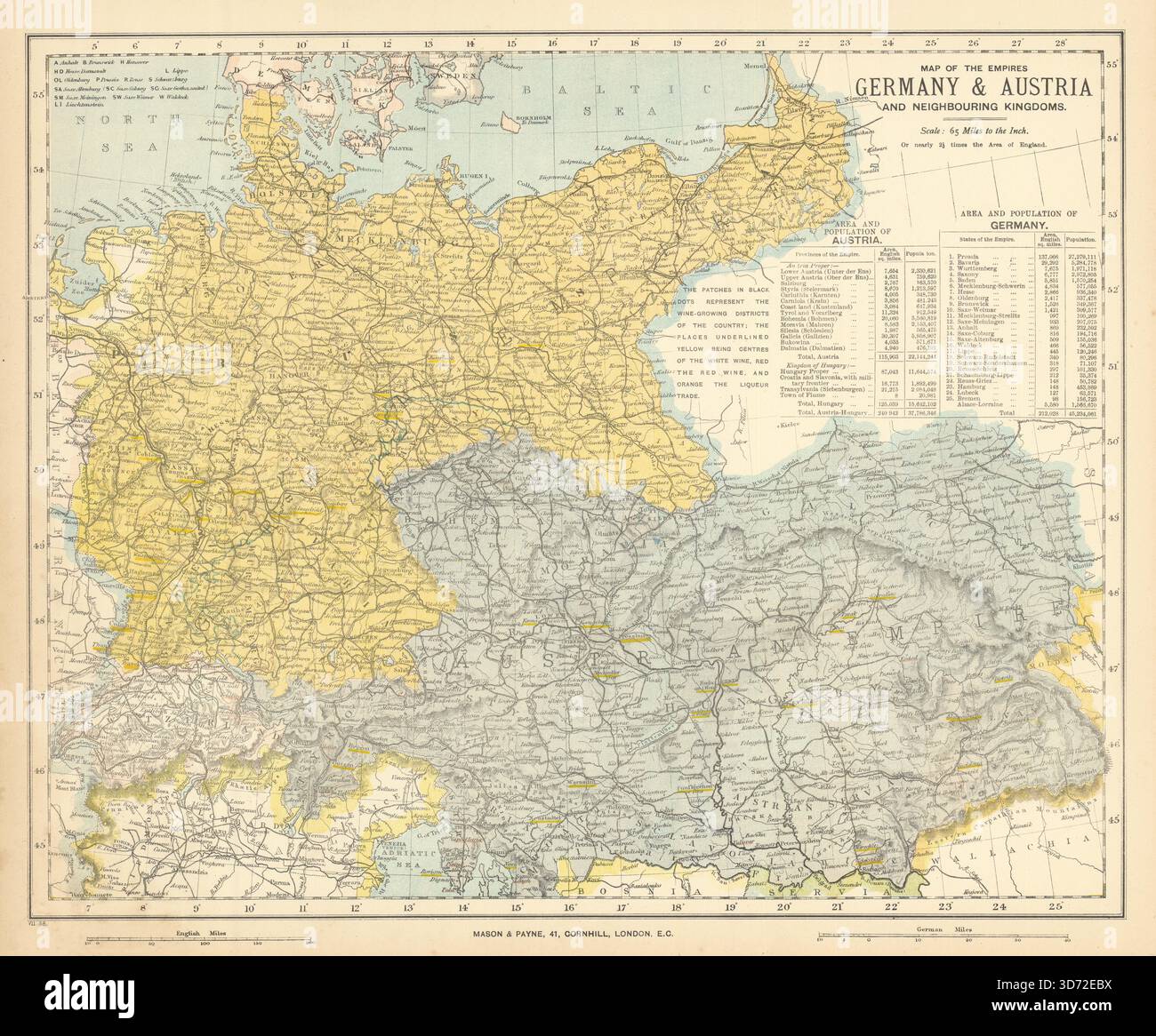 GERMANY & AUSTRIA-HUNGARY. Red & white wine growing regions. LETTS 1892 ...