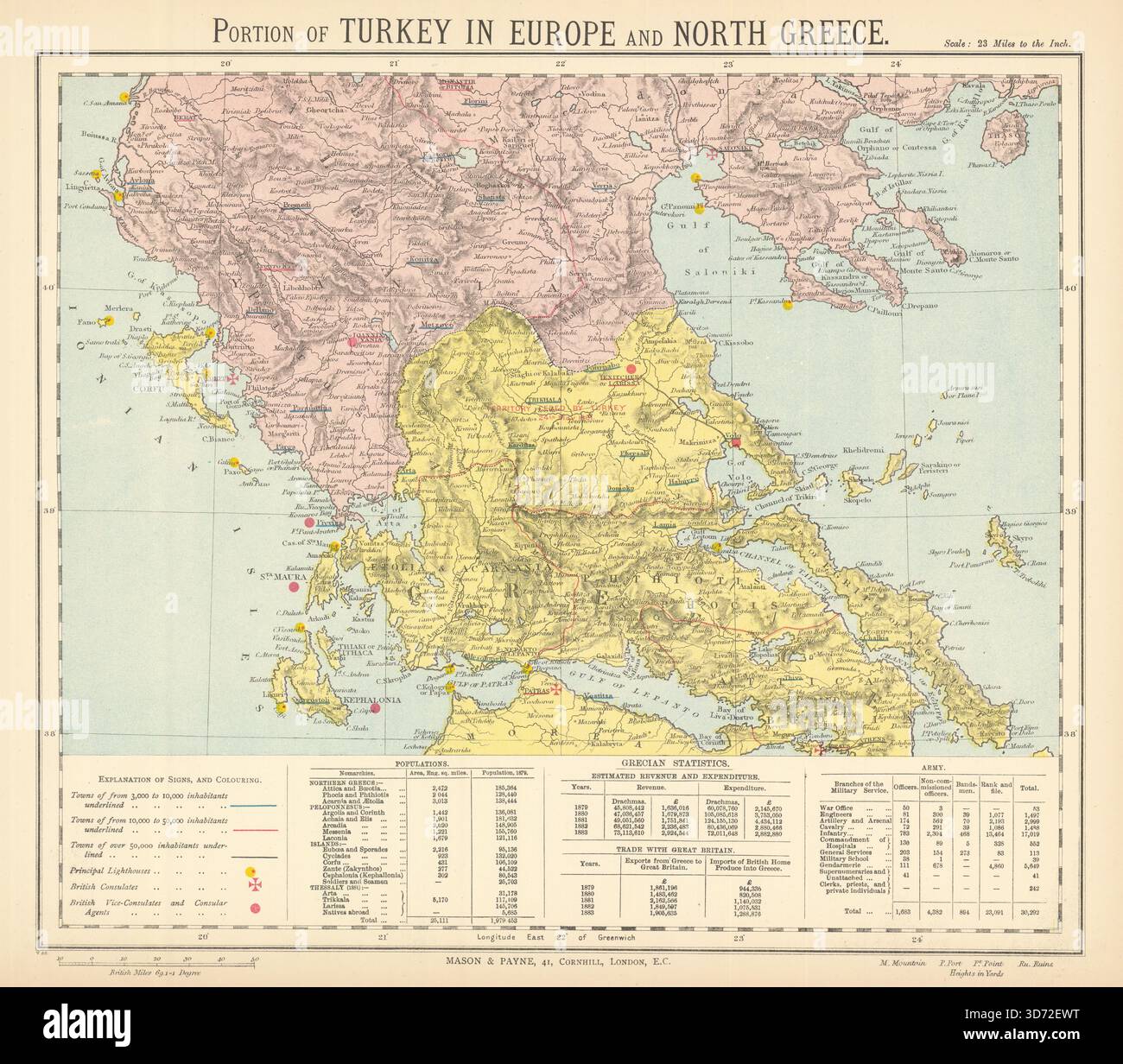 N GREECE. Territory ceded by Turkey 1881 (Yellow). Lighthouses. LETTS ...