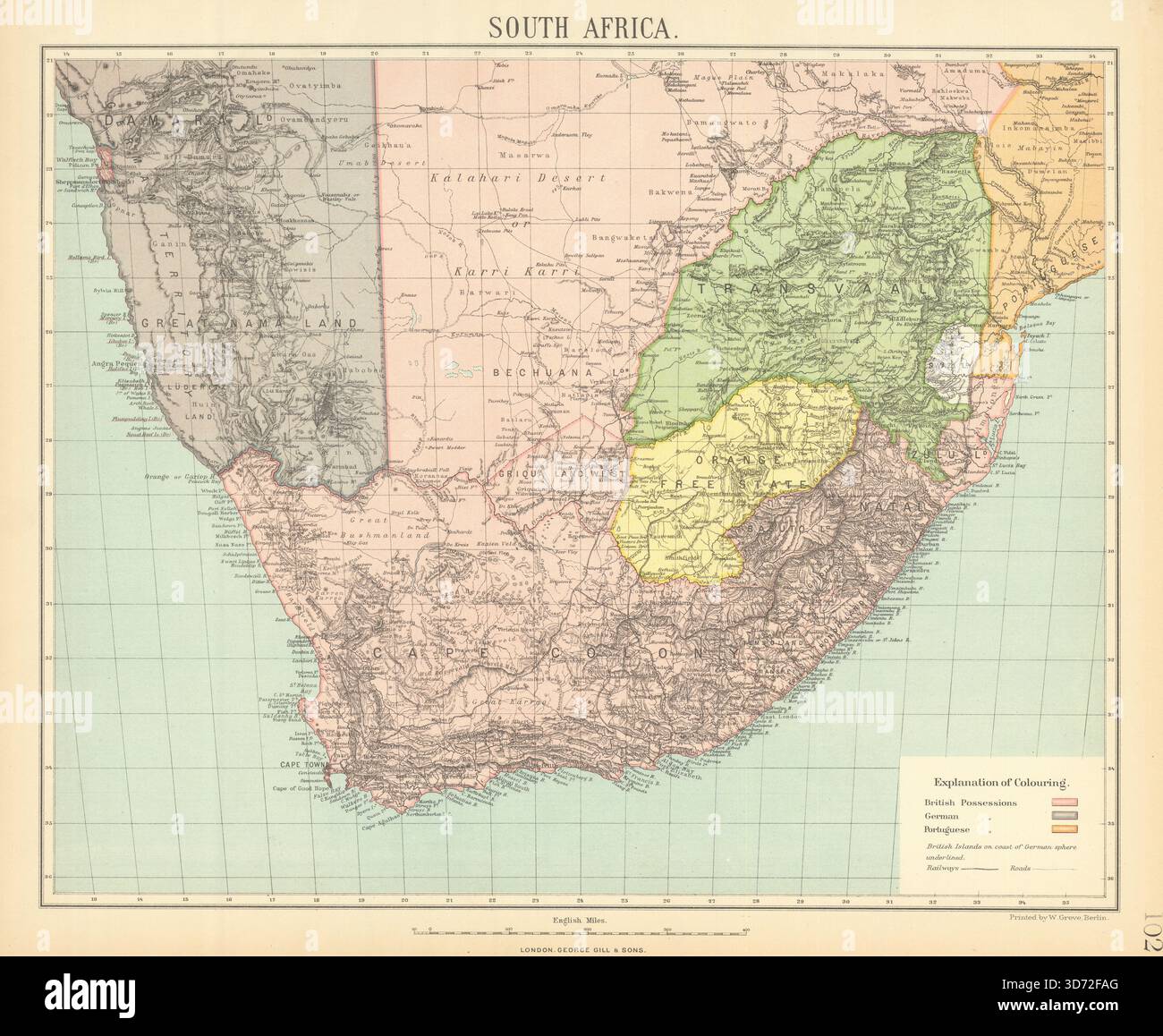 SOUTH AFRICA. Cape Colony Orange Free State Transvaal Nama Land. LETTS ...