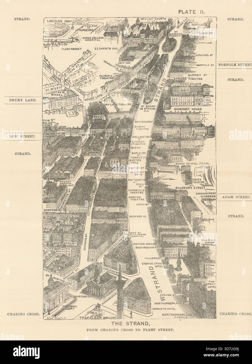 The Strand bird's eye view. Charing Cross to Fleet Street. SULMAN 1890 ...