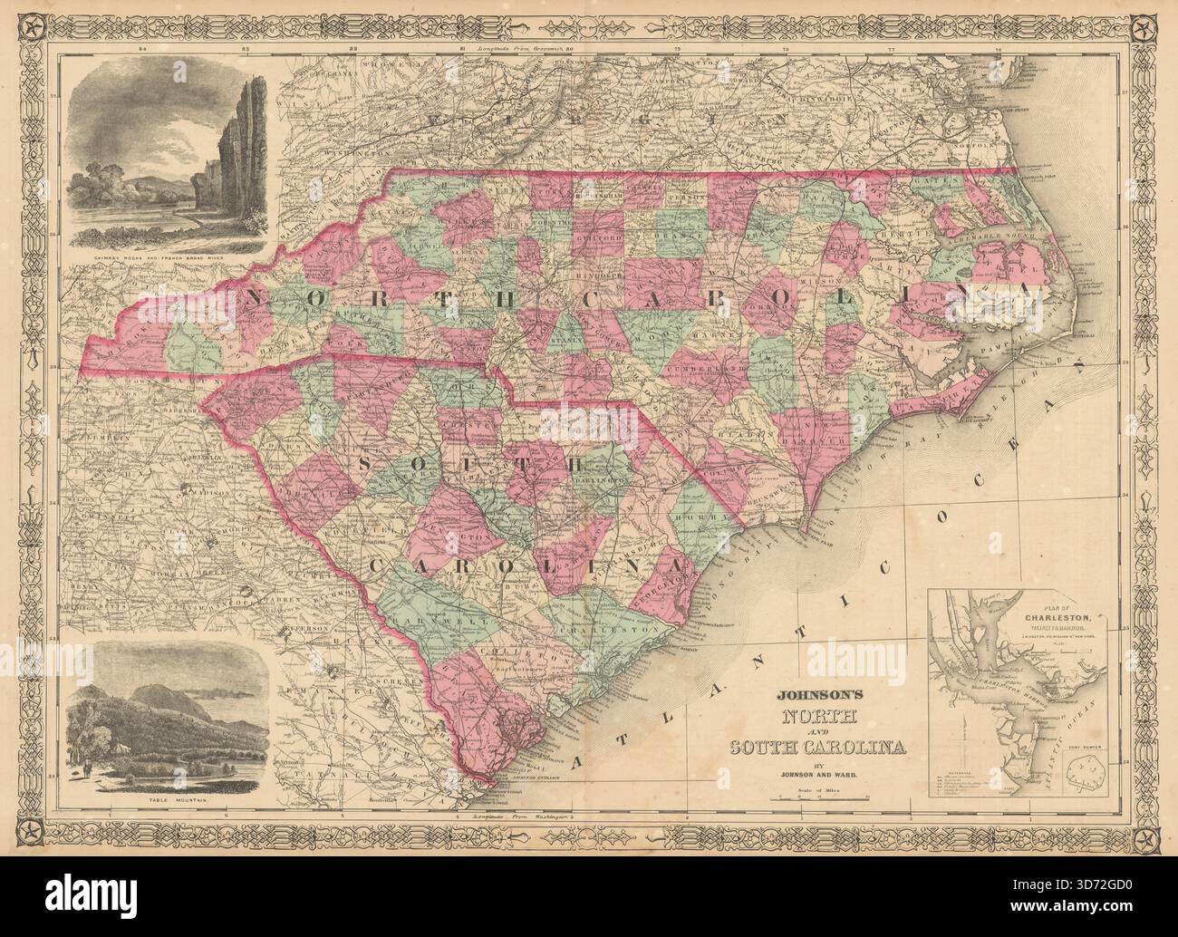 Johnson's North & South Carolina showing counties. Charleston 1865 old ...