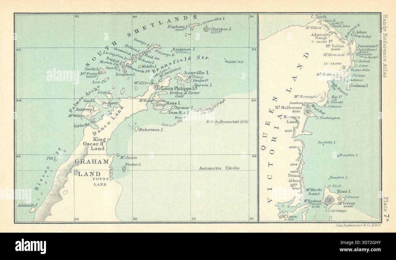 Graham Land & Victoria Land. South Pole. Antarctic. BARTHOLOMEW 1909 ...